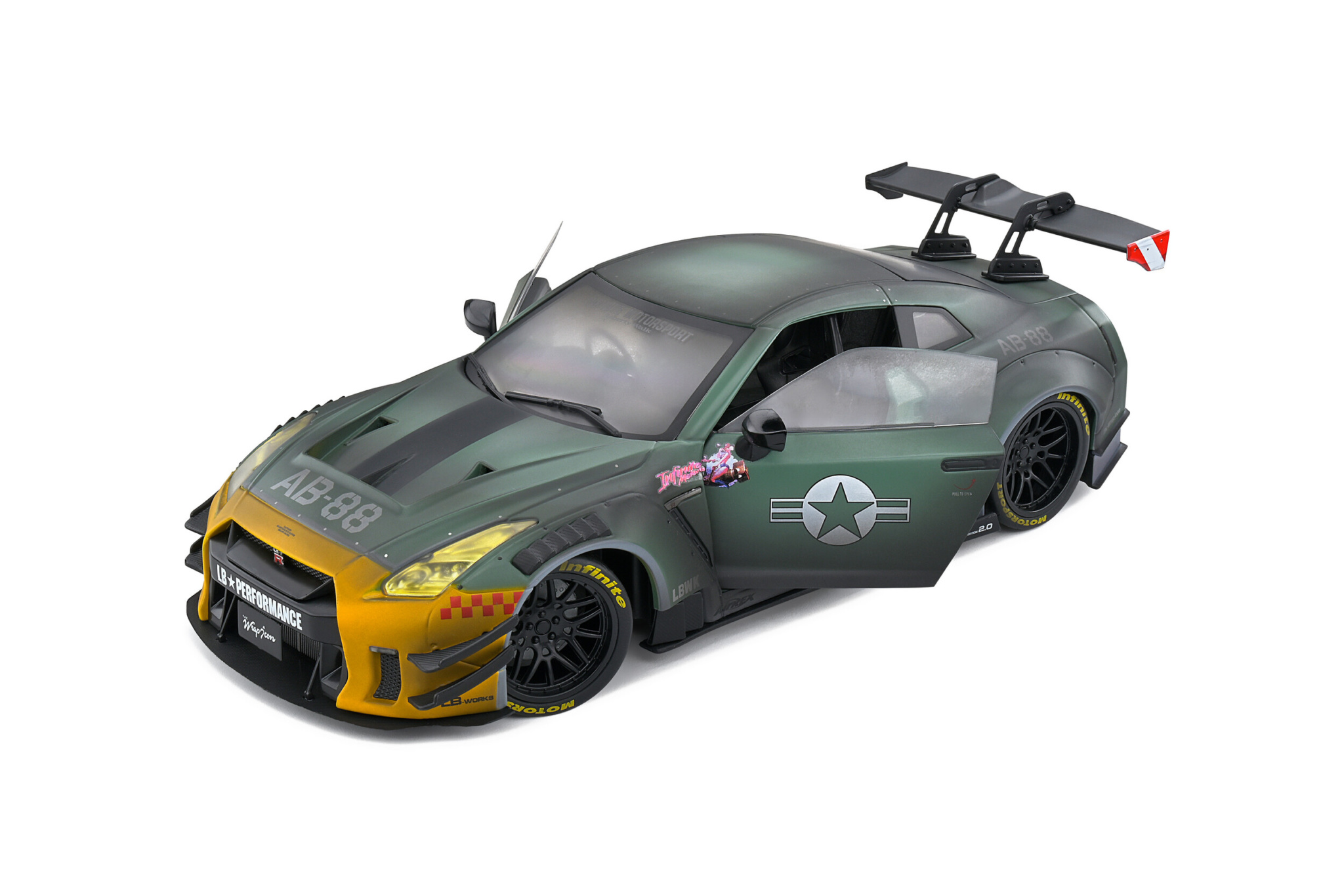 Nissan GT-R (R35) W/ Liberty Walk Body Kit 2.0 Army Fighter - 2022 - Solido